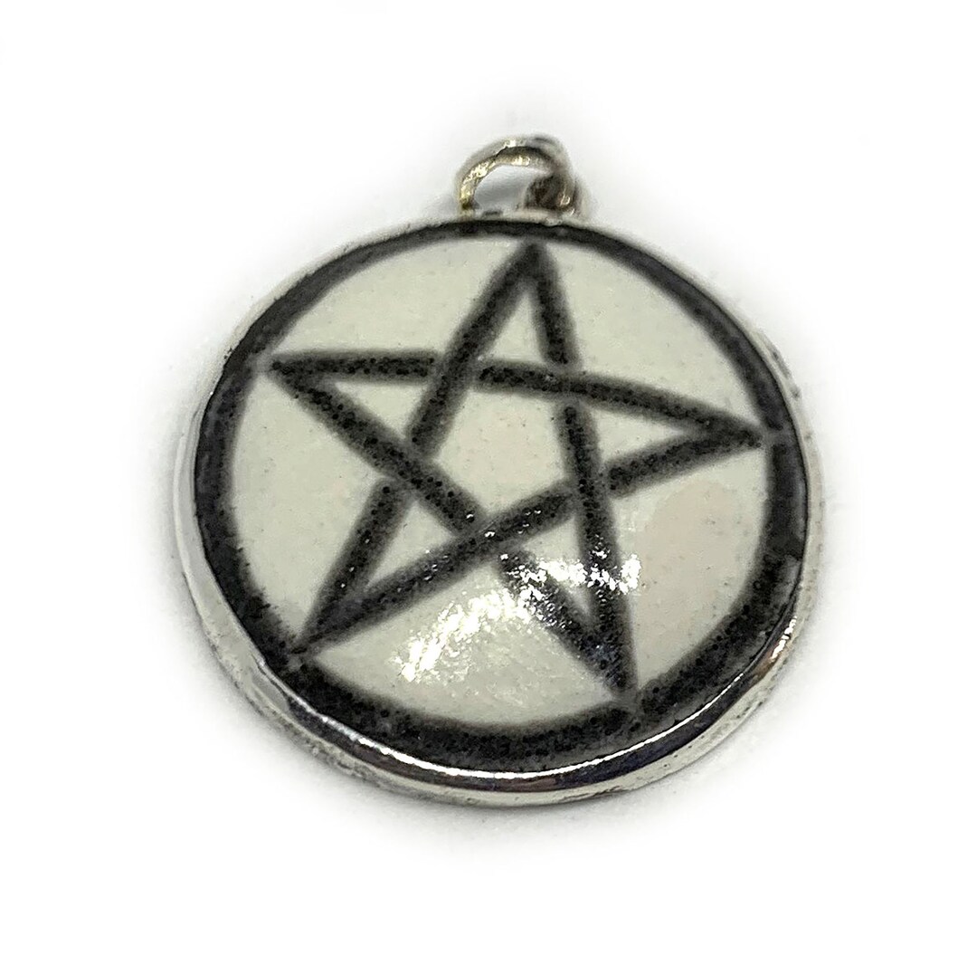 Enamelled Disc With Pentagram Sterling Silver Pendant Gothic Emo Alt ...