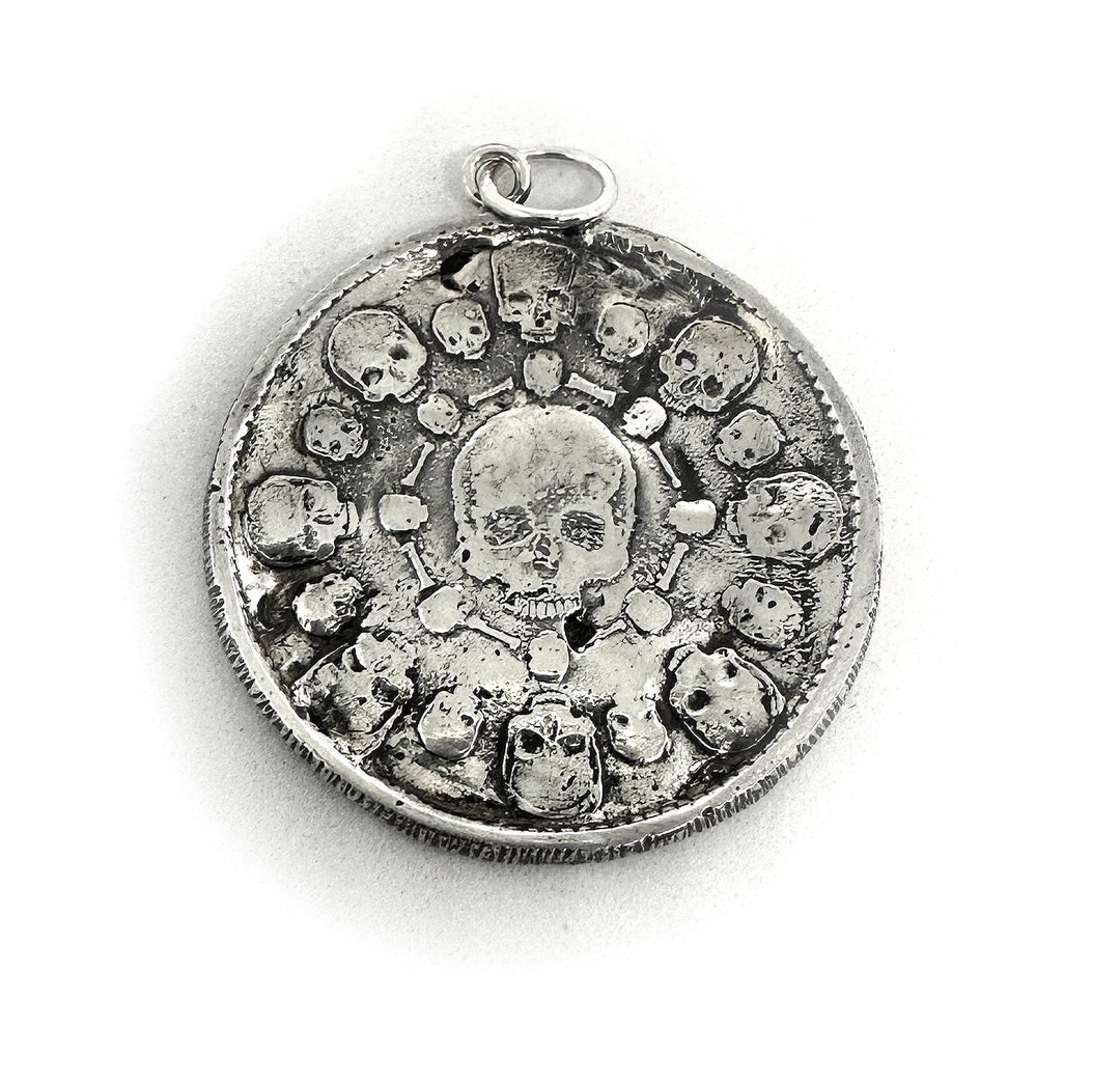 Sterling Silver Skull Coin Pendant With Moto 'don't Fear Death, Fear ...