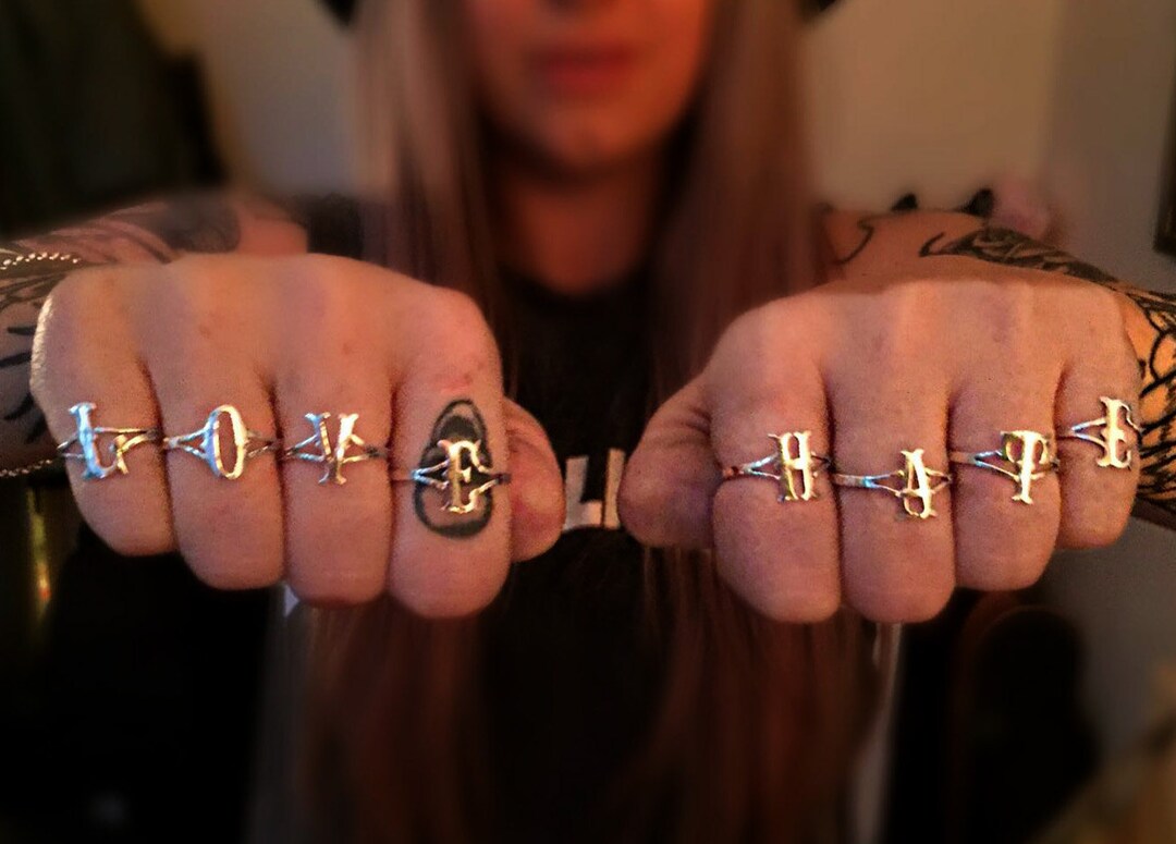 Sterling Silver LOVE HATE Rings, Sets of 4 or 8 - Etsy UK