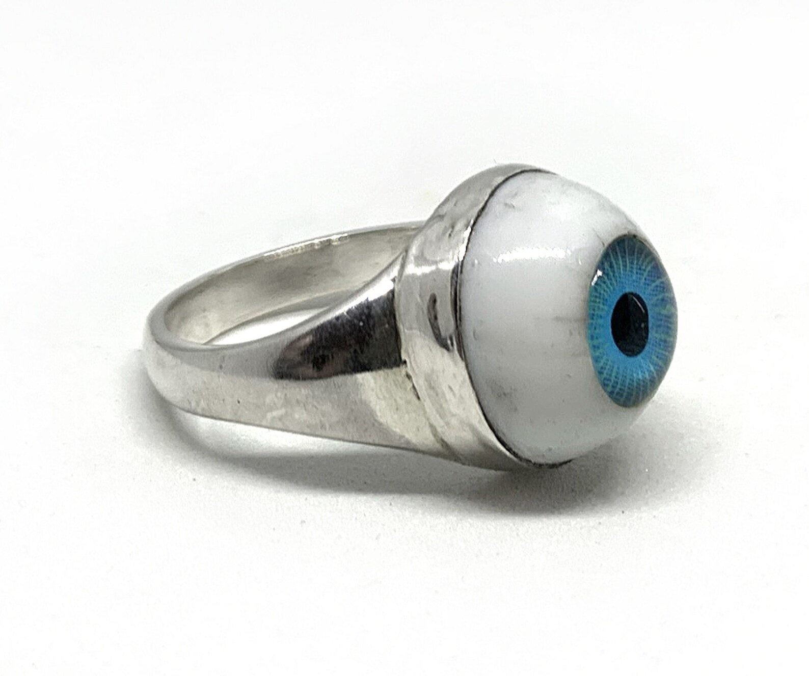 Sterling Silver Eyeball Ring Human glasseye Staring Blue - Etsy