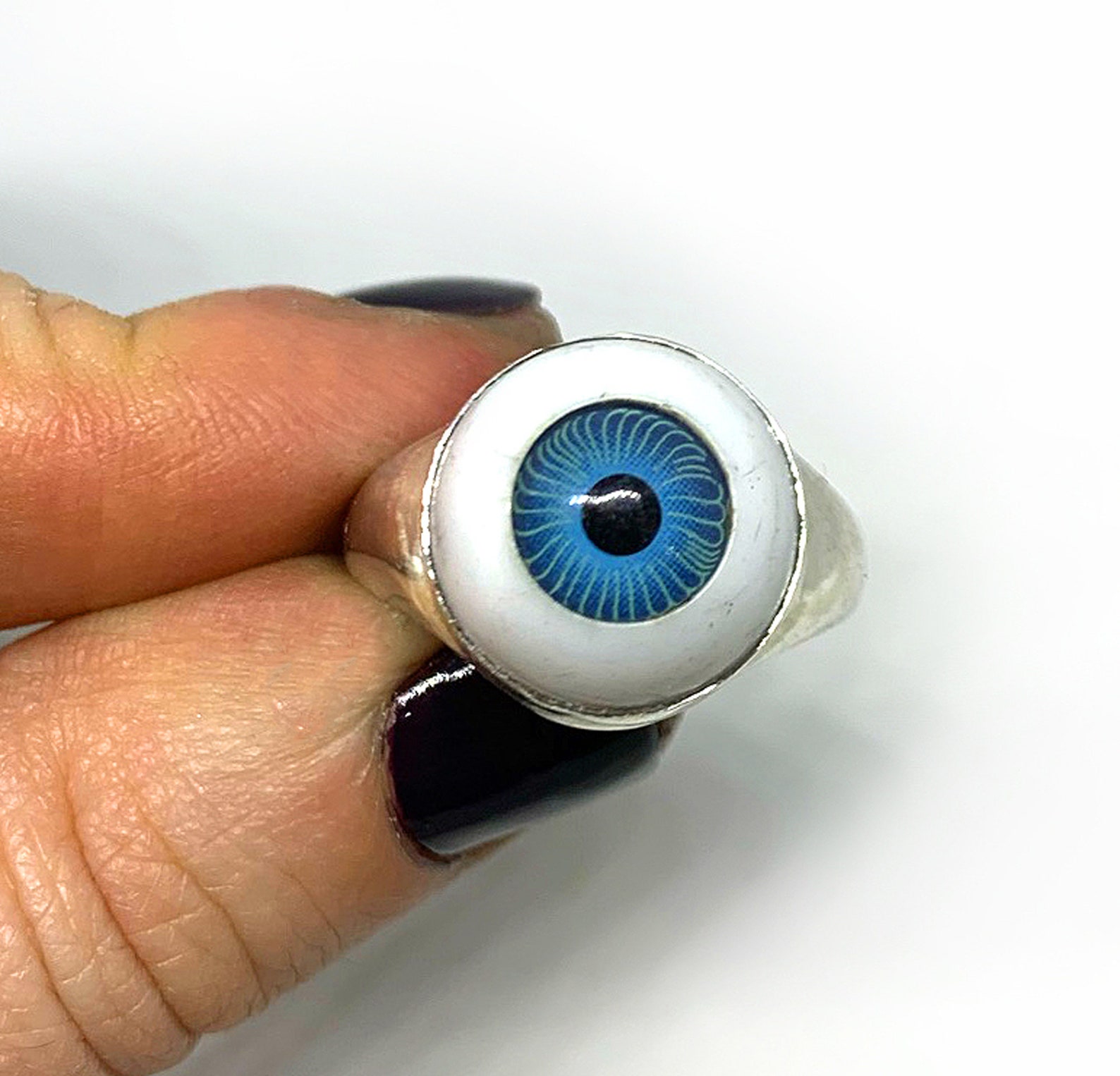 Sterling Silver Eyeball Ring Human glasseye Staring Blue - Etsy