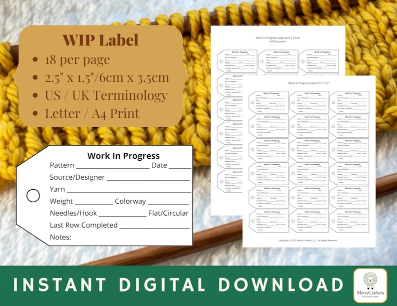 PRINTABLE WIP (work in Progress) Labels - Pattern Notes - Progress ...