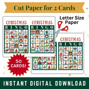 Christmas BINGO Game: 50 Holiday Cards, Printable Party Activity ...