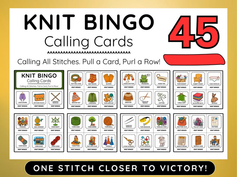 Knit Bingo Game: 50 Printable Cards, Knitting Party Activity (digital ...