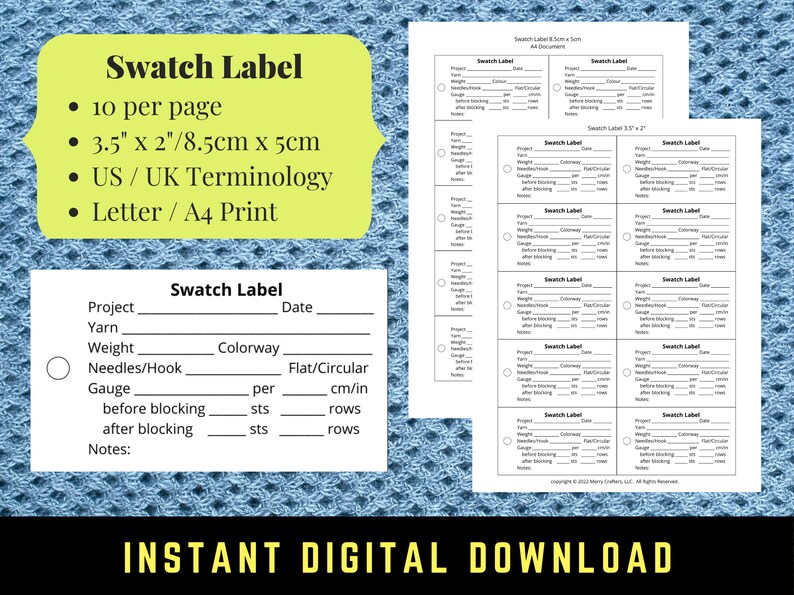 PRINTABLE Knitting Swatch Label - Record Gauge Notes, Attach to Knit ...