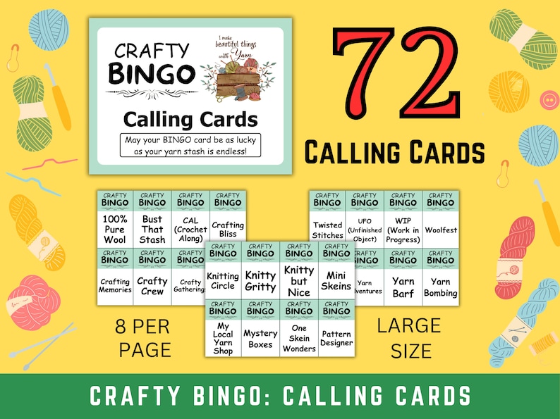 Crafty Yarn Bingo Game: Knitting & Crochet Events, 50 Unique Cards ...
