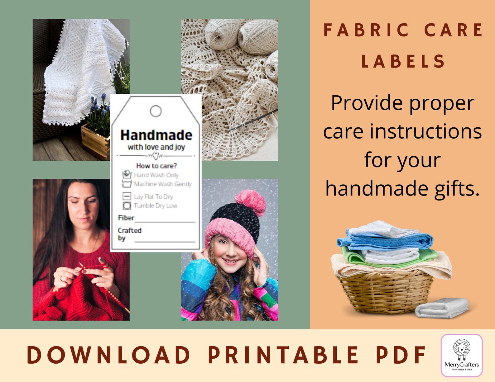 PRINTABLE Fabric Care Labels Tags - Wash Dry Instructions for Handmade ...