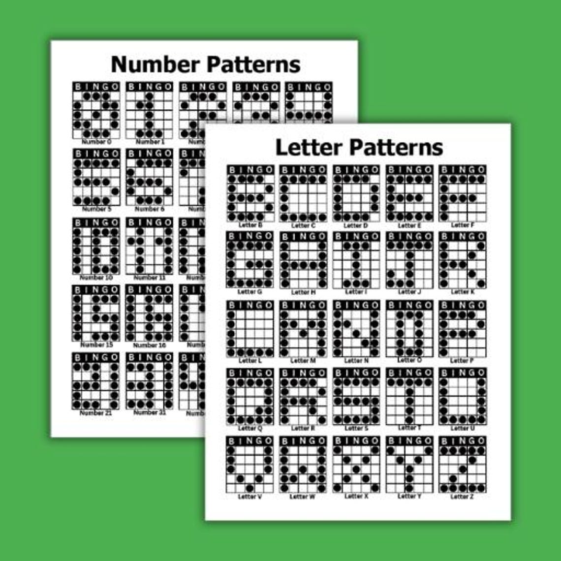 250 Bingo Game Patterns: Letters, Numbers, Shapes, 25 per Page (digital ...