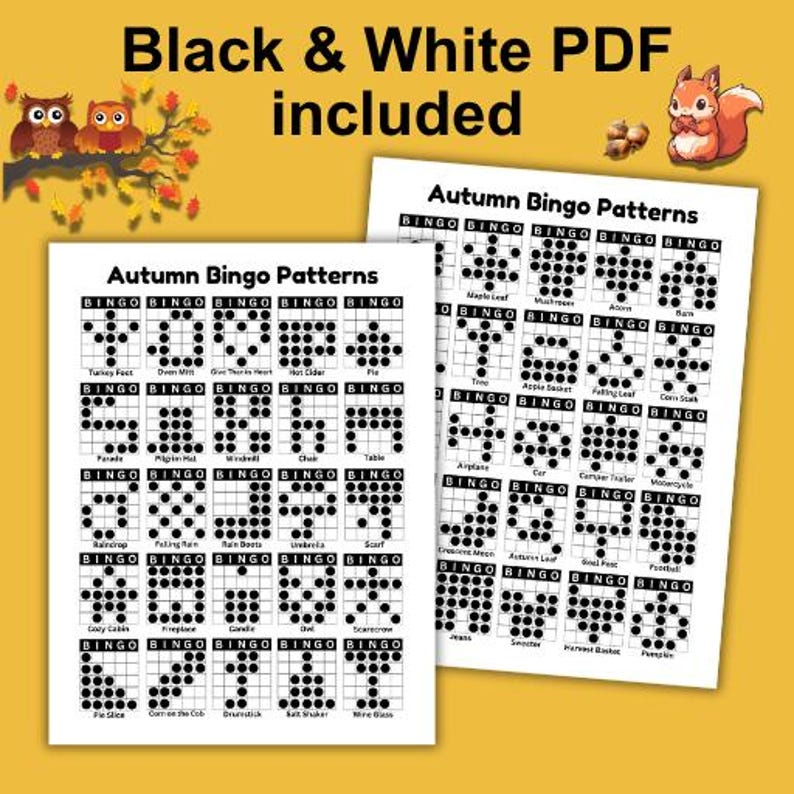 50 Thanksgiving Bingo Game Patterns: 25 Autumn Patterns per Page ...