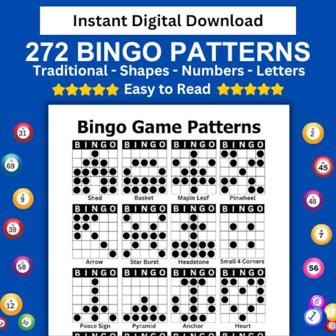 272 Bingo Game Patterns: Letters, Numbers, Shapes, 16 per Page (digital ...