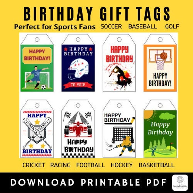 PRINTABLE Sports Fans Birthday Gift Tags Party Tags, Sports Enthusiast ...