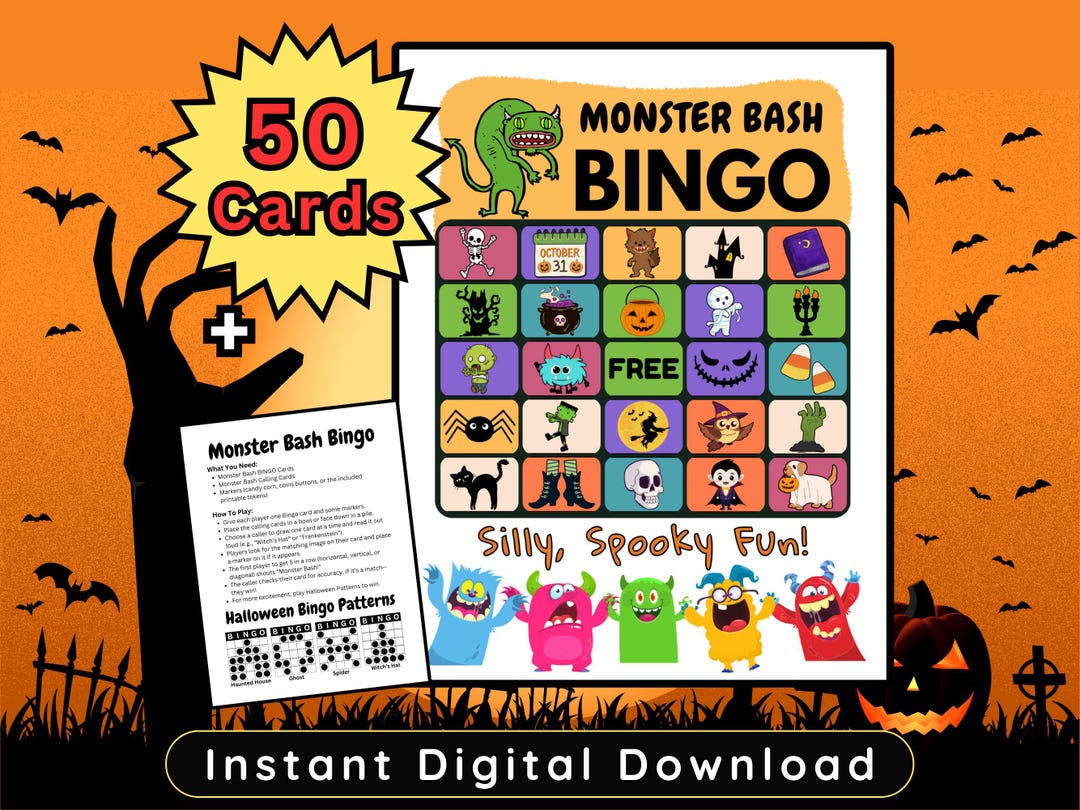 Halloween Monster Bingo Game: 50 Unique Cards (digital Download) - Etsy