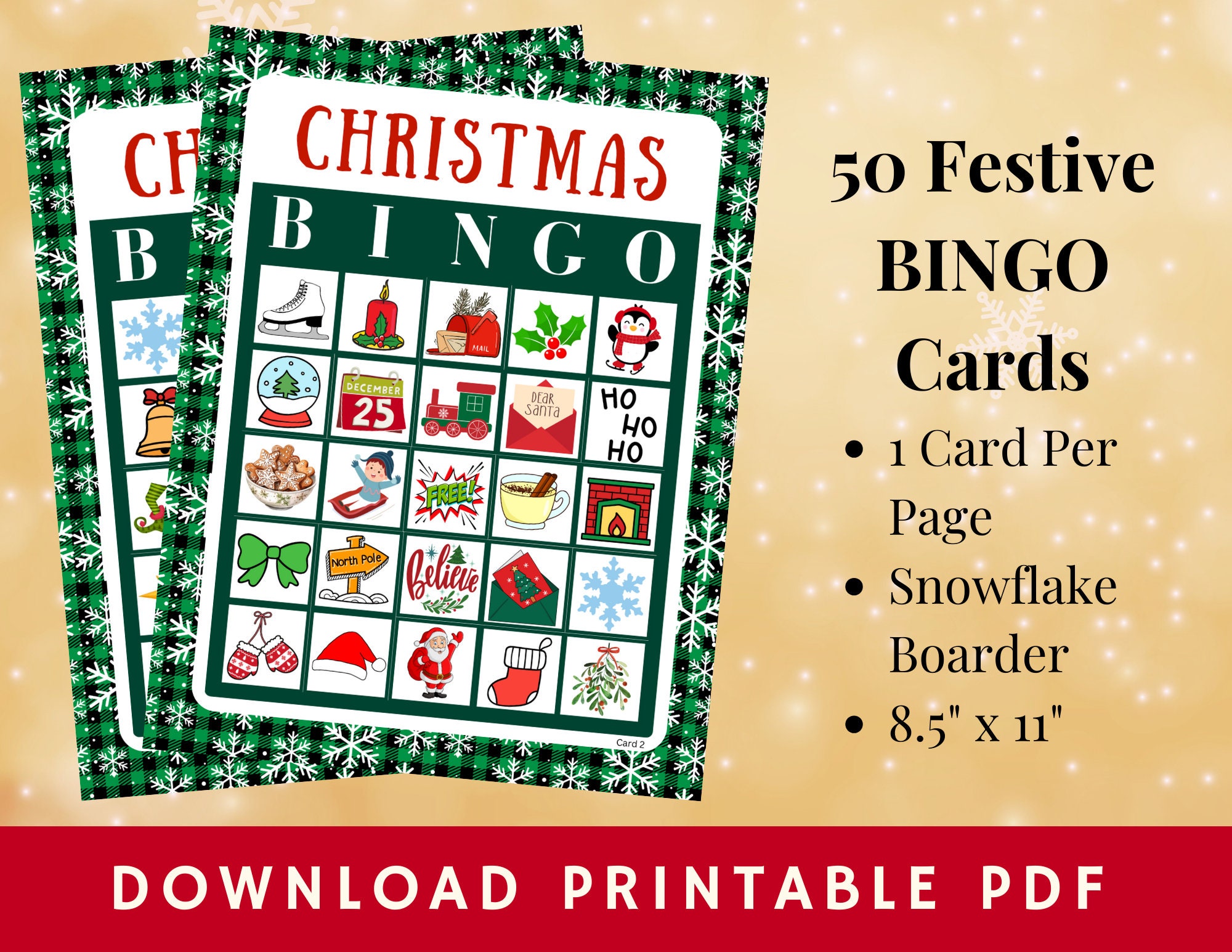 Christmas BINGO, 50 Holiday Bingo Cards for Kids, Teens or Adults ...