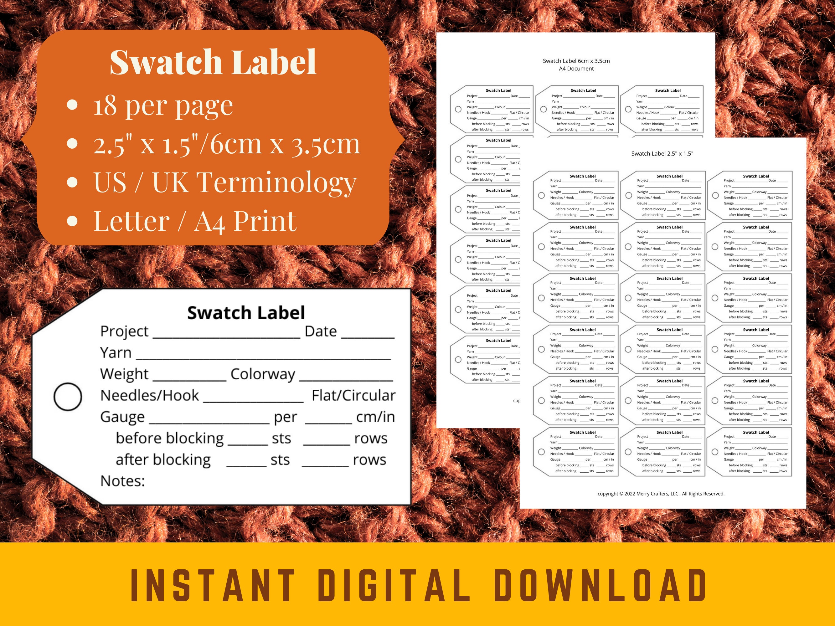 PRINTABLE Knitting Swatch Label Record Gauge Notes, Attach to Knit ...