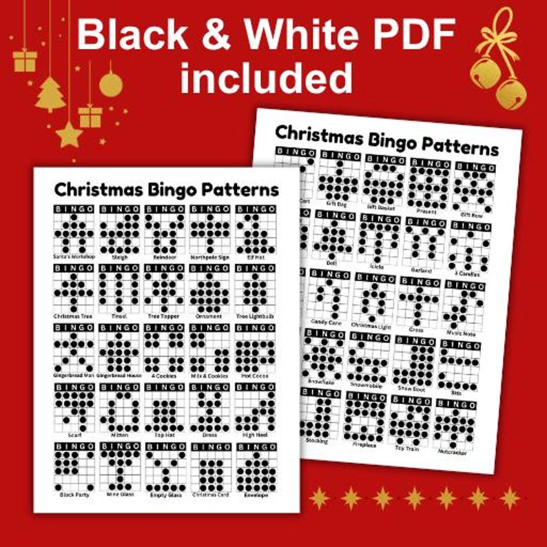 50 Christmas Bingo Game Patterns: 25 Holiday Patterns per Page (digital ...