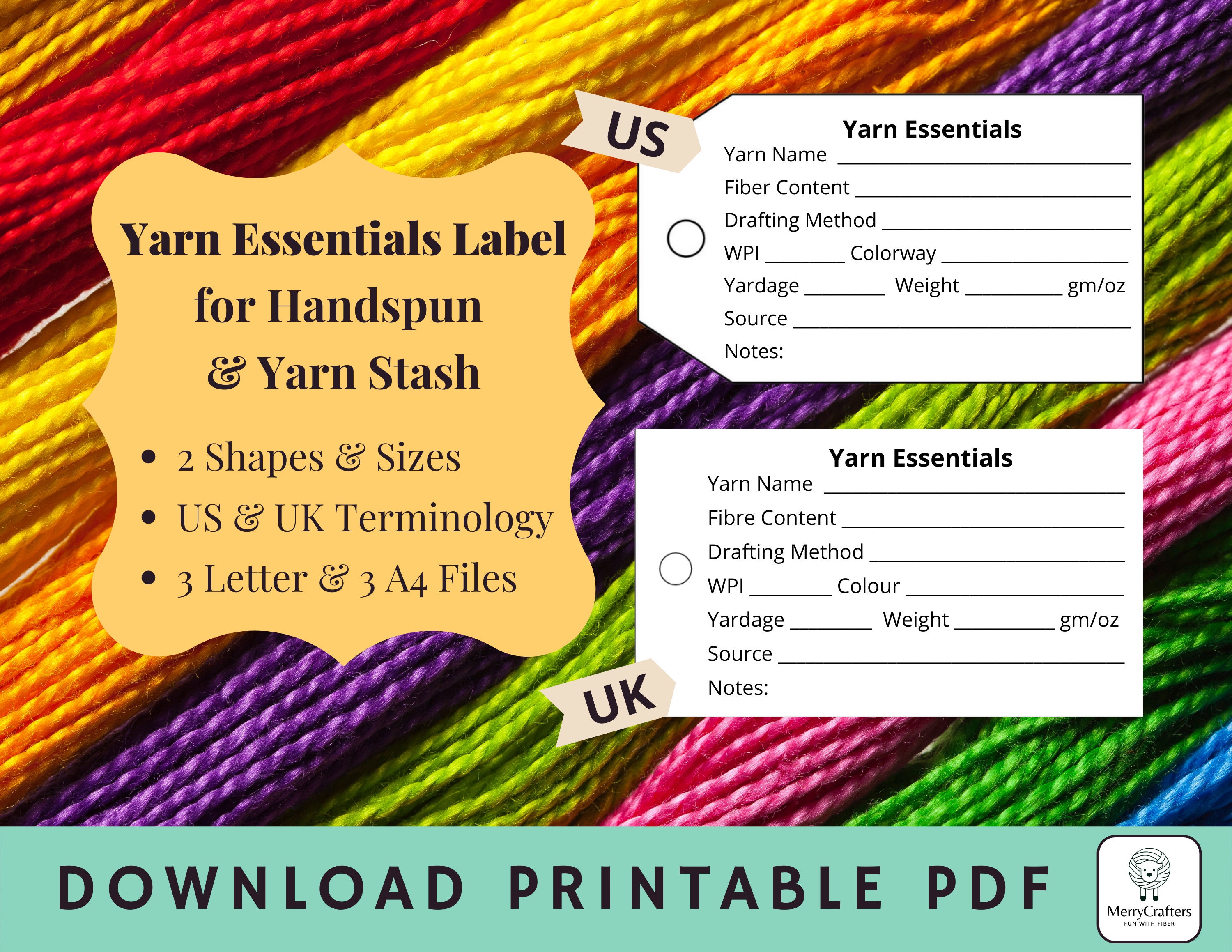 PRINTABLE Yarn Essential Labels - Handspun, Spinning, Hand Dye, Yarn ...