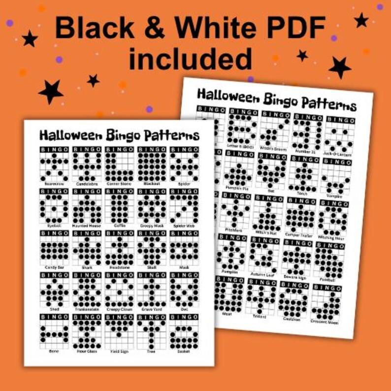 50 Halloween Bingo Game Patterns: 25 Patterns per Page for Parties ...