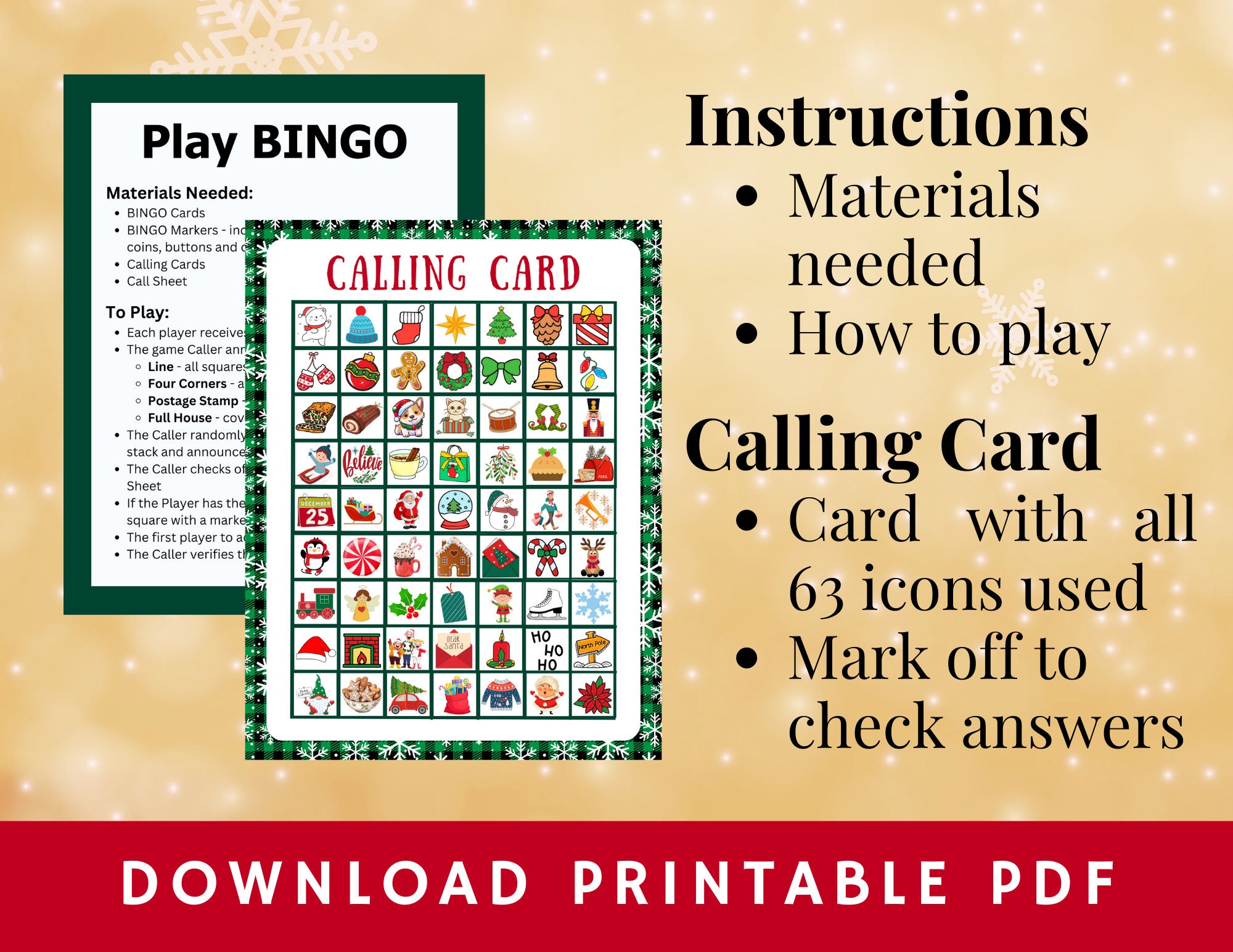 Christmas BINGO, 50 Holiday Bingo Cards for Kids, Teens or Adults ...