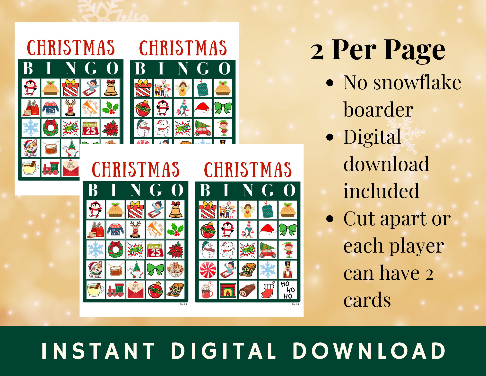 Christmas BINGO, 50 Holiday Bingo Cards for Kids, Teens or Adults ...
