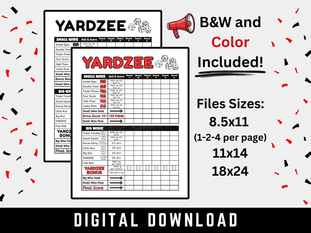 Printable Yardzee Score Cards: Family Game Night Sheets (digital ...