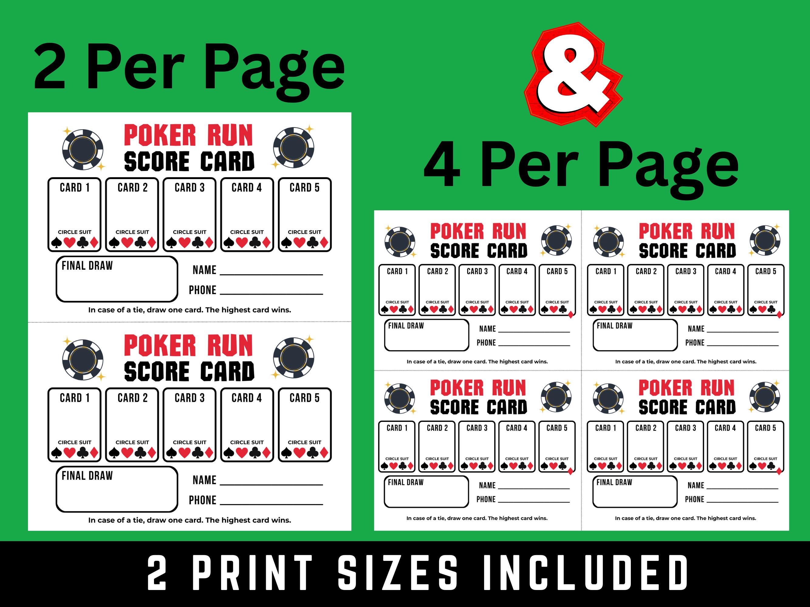 Poker Run Score Cards: Bundle of 5 Designs With Poker Hand Rankings ...