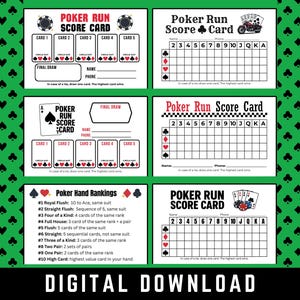 Poker Run Score Cards: Bundle of 5 Designs With Poker Hand Rankings ...