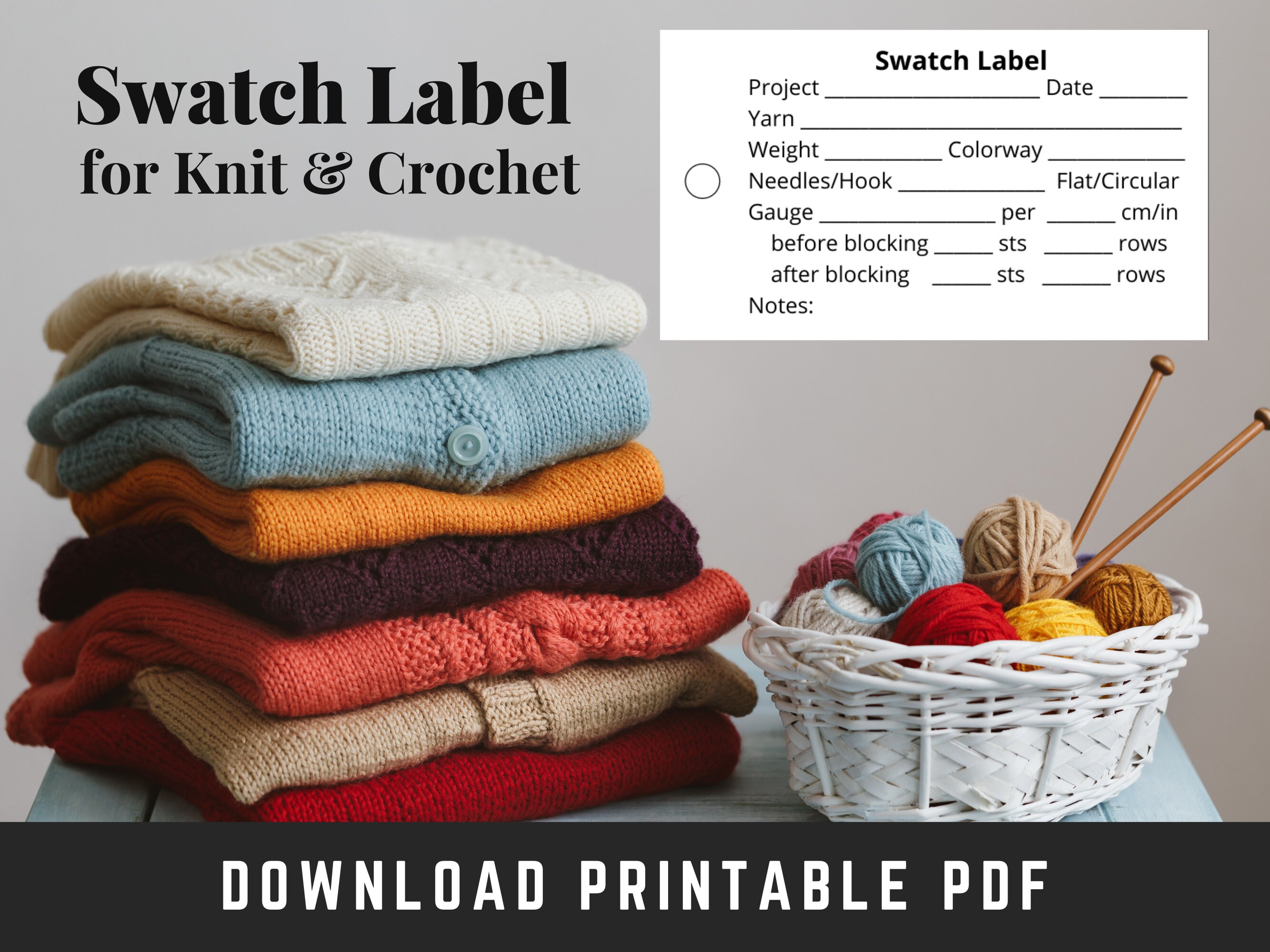 PRINTABLE Knitting Swatch Label - Record Gauge Notes, Attach to Knit ...