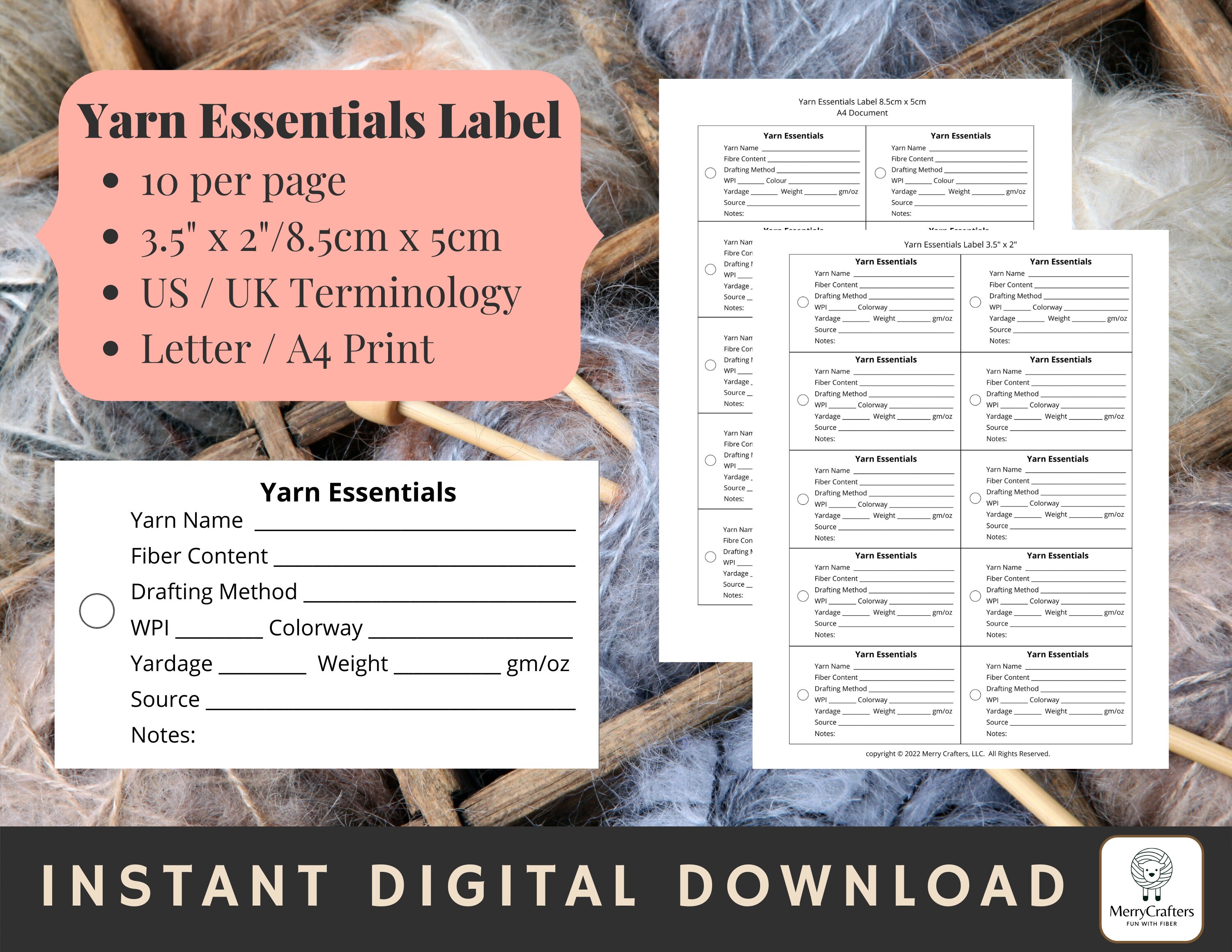 PRINTABLE Yarn Essential Labels - Handspun, Spinning, Hand Dye, Yarn ...