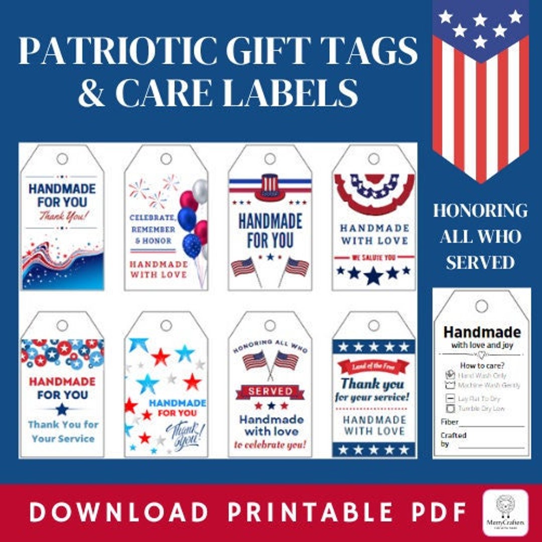 PRINTABLE Patriotic Gift Tags Perfect for Handmade Items, Handmade Care ...