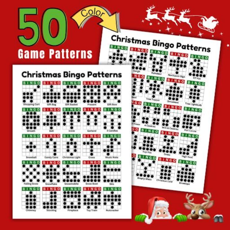50 Christmas Bingo Game Patterns: 25 Holiday Patterns per Page (digital ...