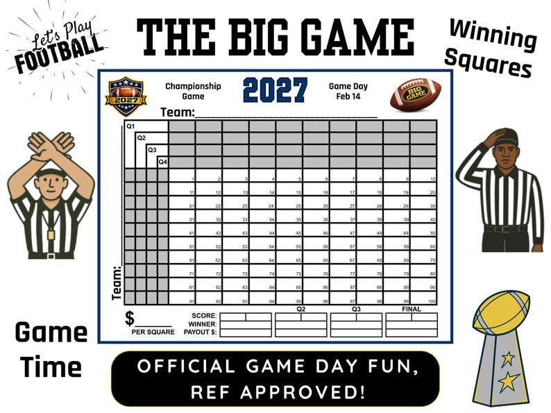100 Football Squares Fundraiser Template, 4 Quarter, Football Pool ...