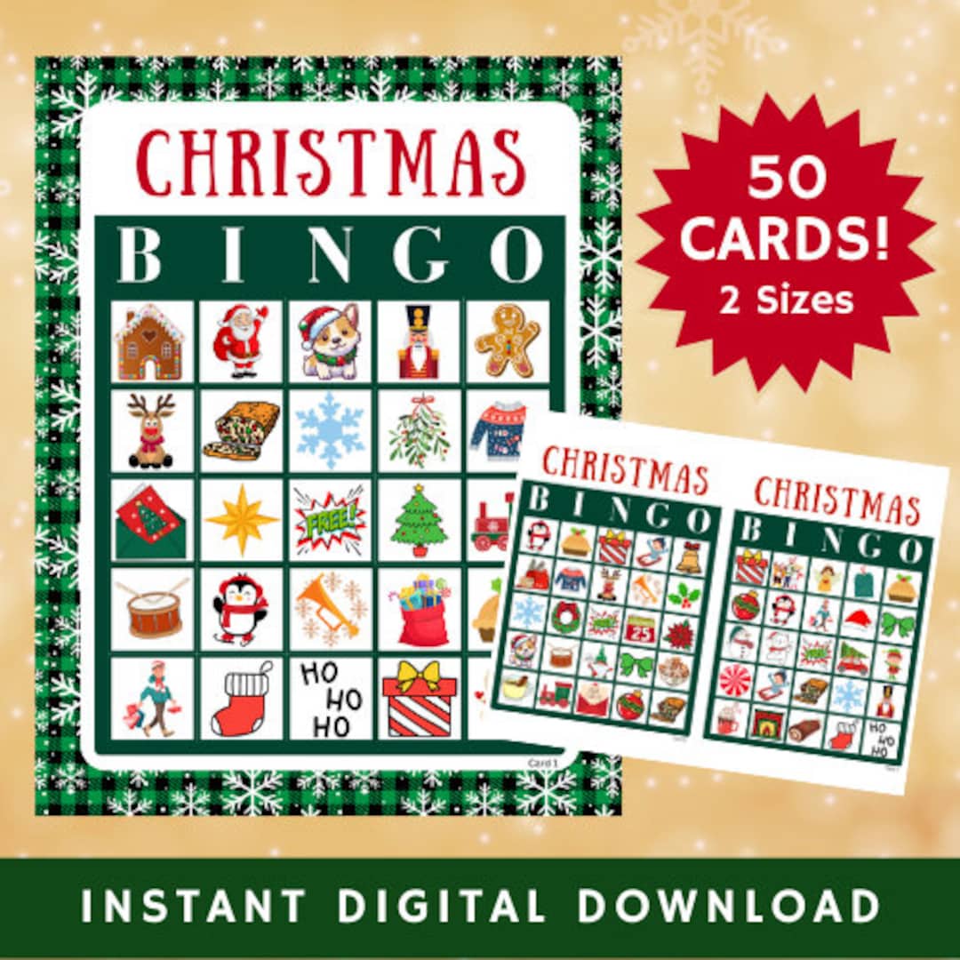 Christmas BINGO, 50 Holiday Bingo Cards for Kids, Teens or Adults ...