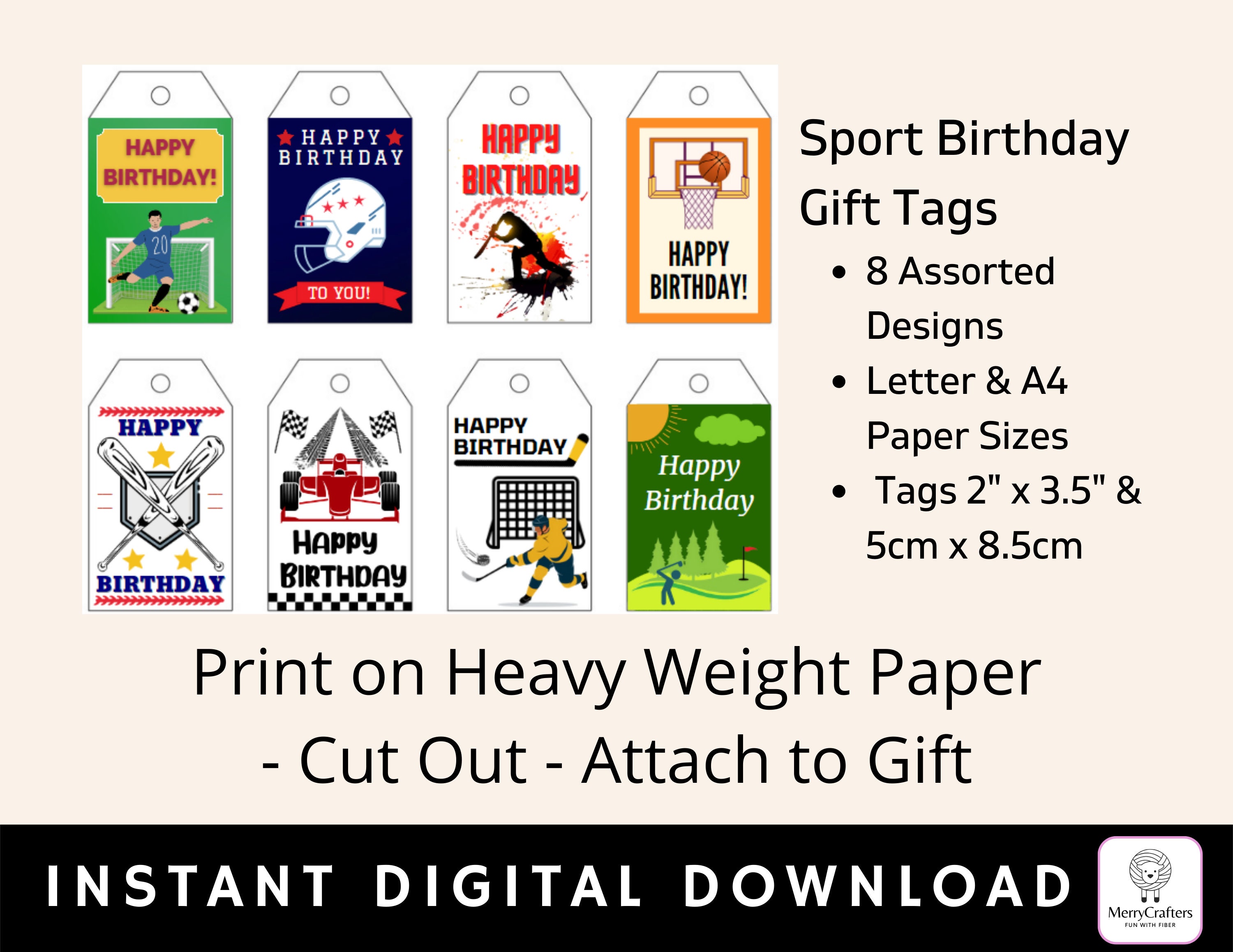 PRINTABLE Sports Fans Birthday Gift Tags Party Tags, Sports Enthusiast ...