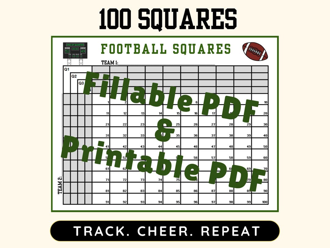 100 Square Football Squares by Quarter | Printable & Fillable PDF ...