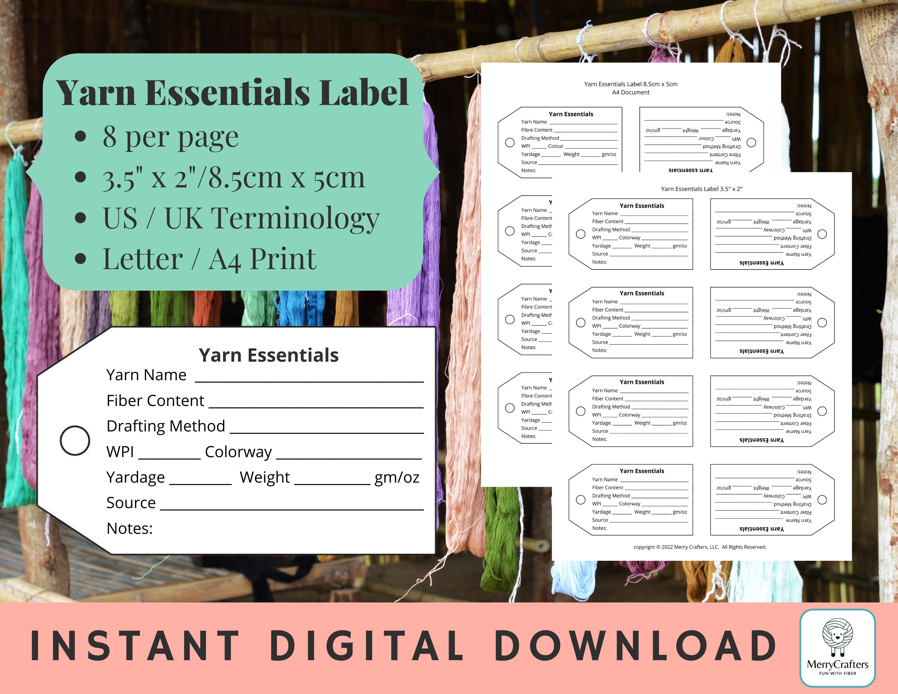 PRINTABLE Yarn Essential Labels - Handspun, Spinning, Hand Dye, Yarn ...