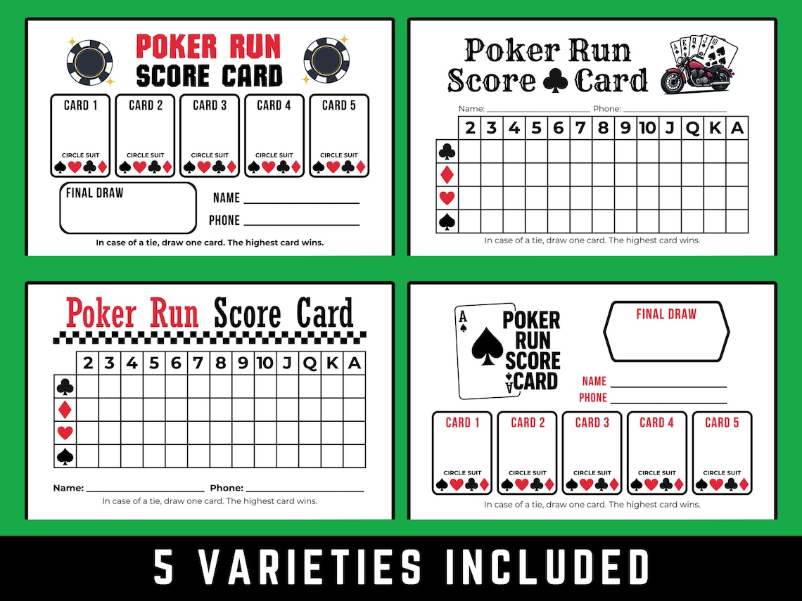 Poker Run Score Cards: Bundle of 5 Designs With Poker Hand Rankings ...