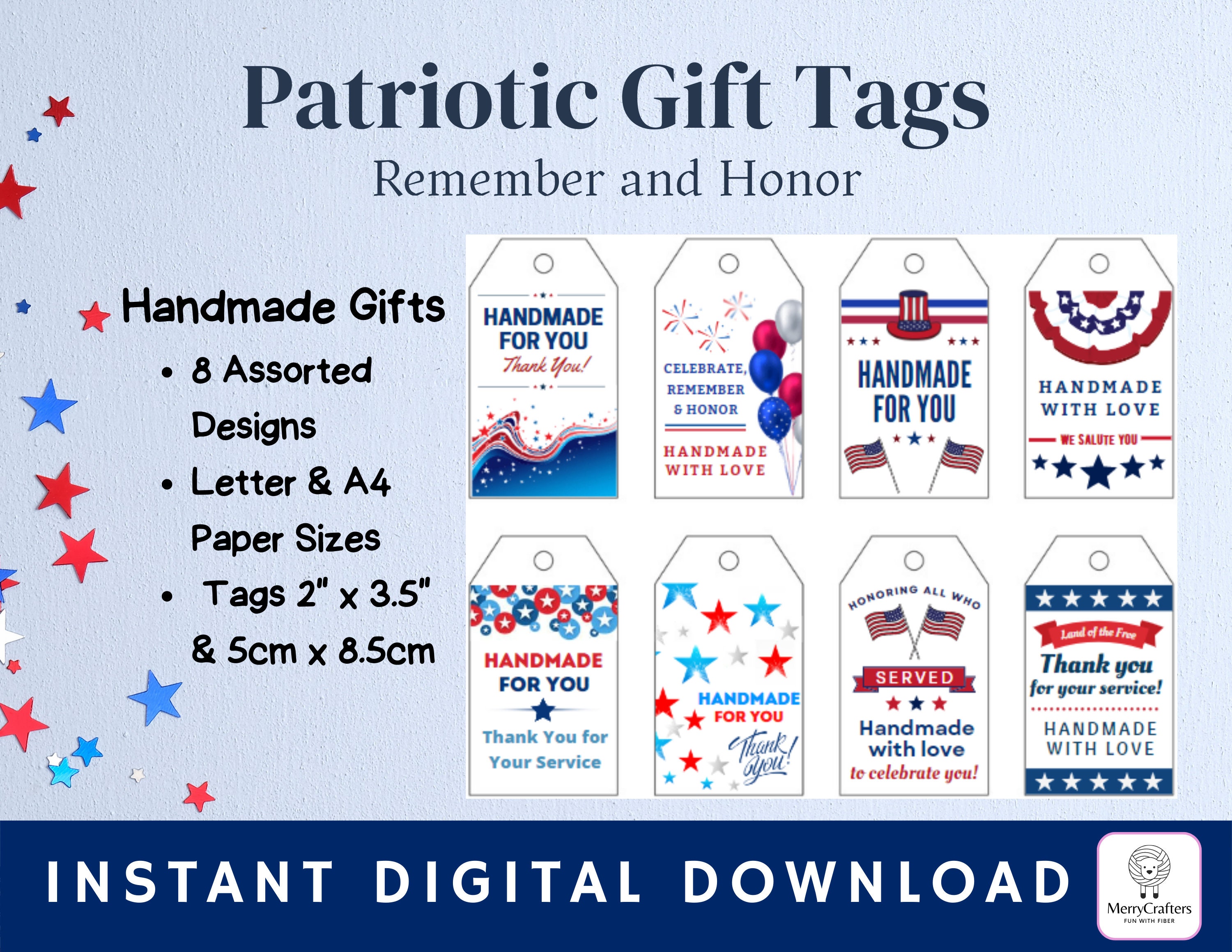 PRINTABLE Patriotic Gift Tags Perfect for Handmade Items, Handmade Care ...