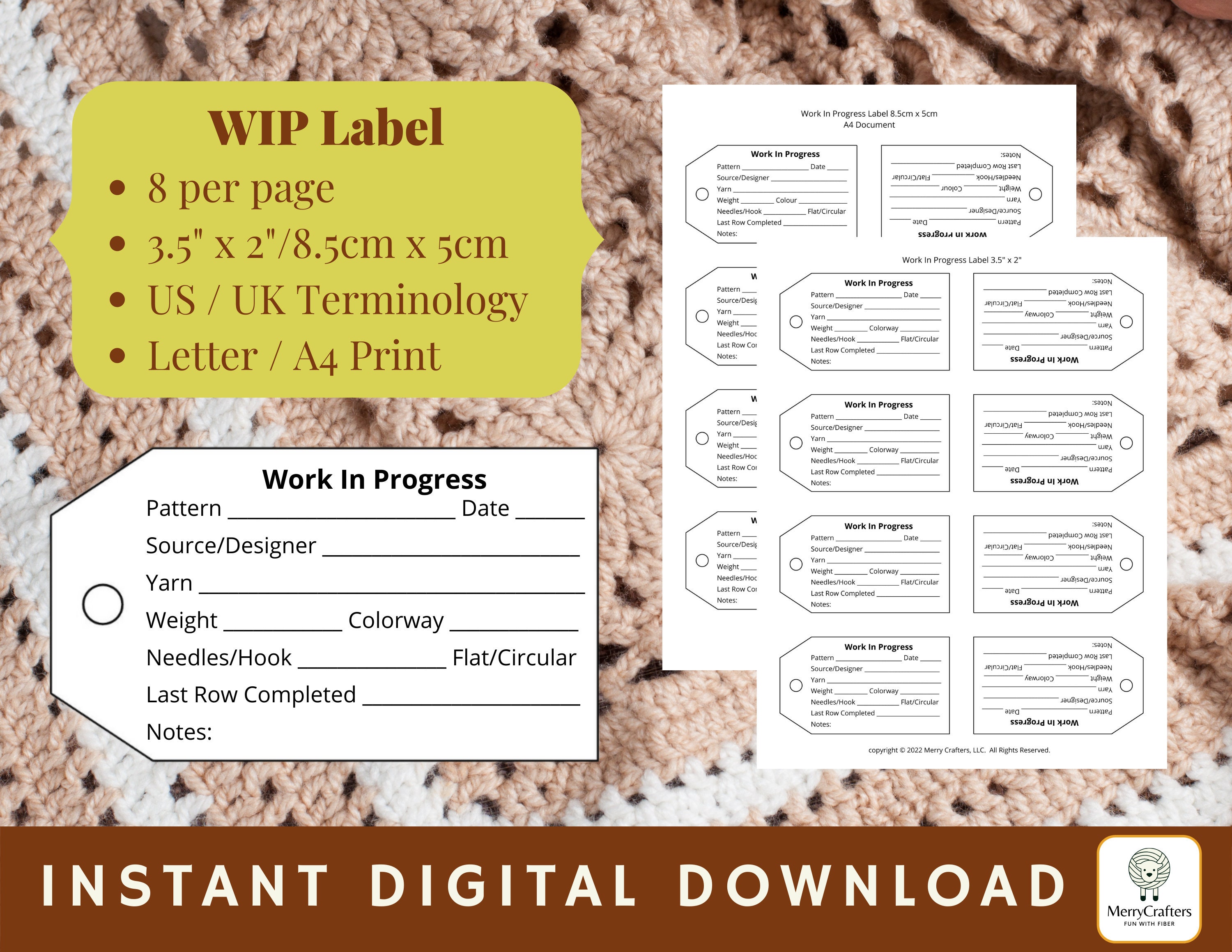 PRINTABLE WIP (work in Progress) Labels - Pattern Notes - Progress ...