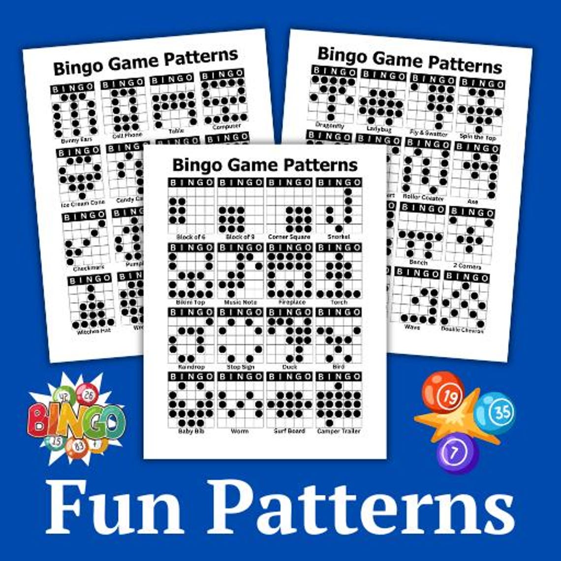 272 Bingo Game Patterns: Letters, Numbers, Shapes, 16 per Page (digital ...