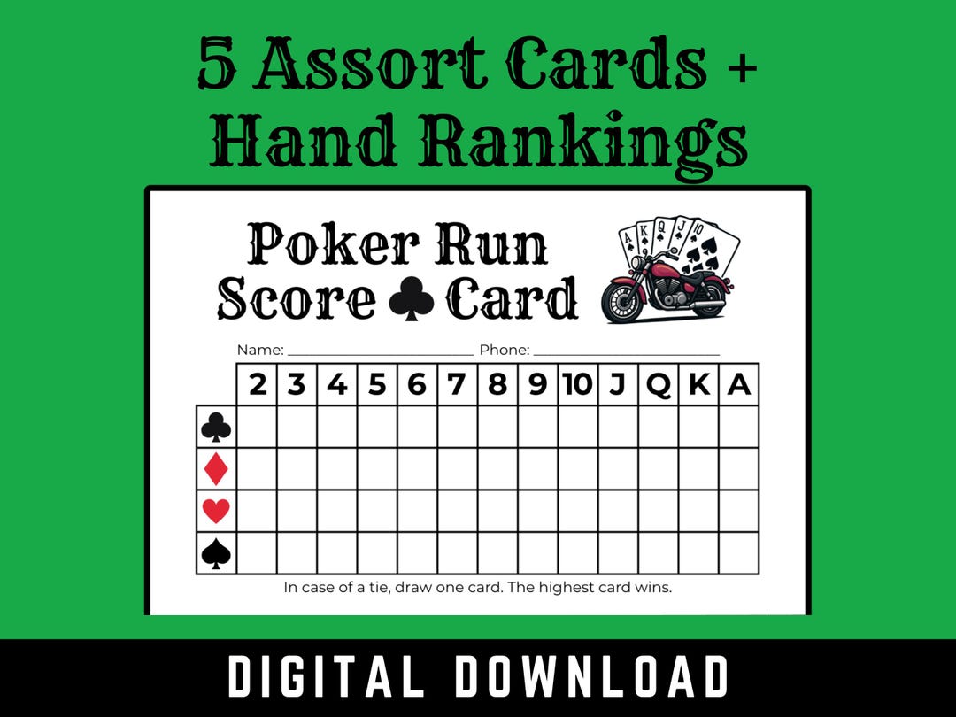 Poker Run Score Cards: Bundle of 5 Designs With Poker Hand Rankings ...