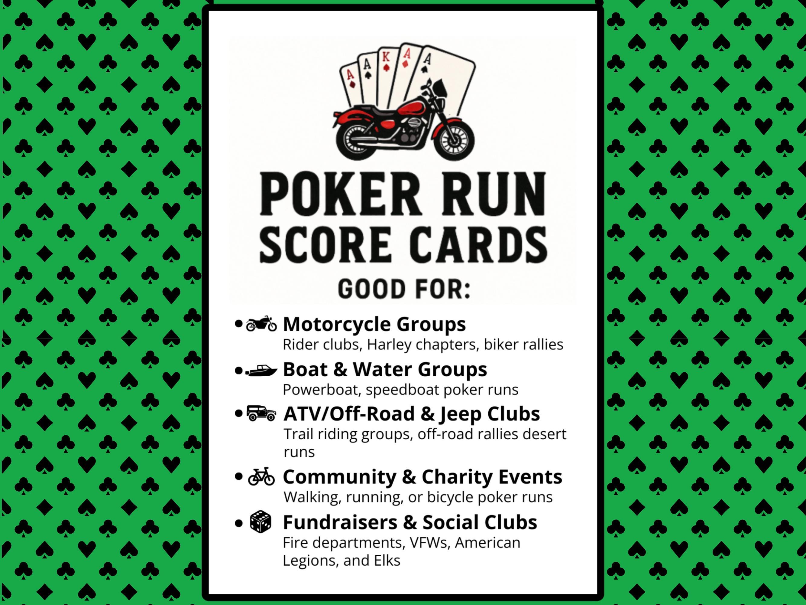 Poker Run Score Cards: Bundle of 5 Designs With Poker Hand Rankings ...