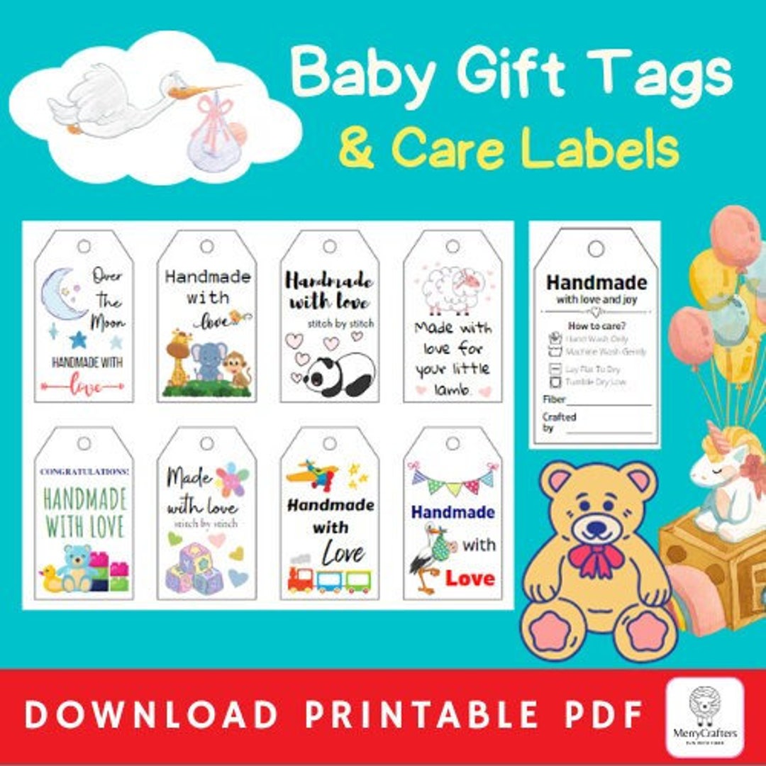 PRINTABLE Baby Gift Tags Perfect for Handmade Items, Handmade Care ...