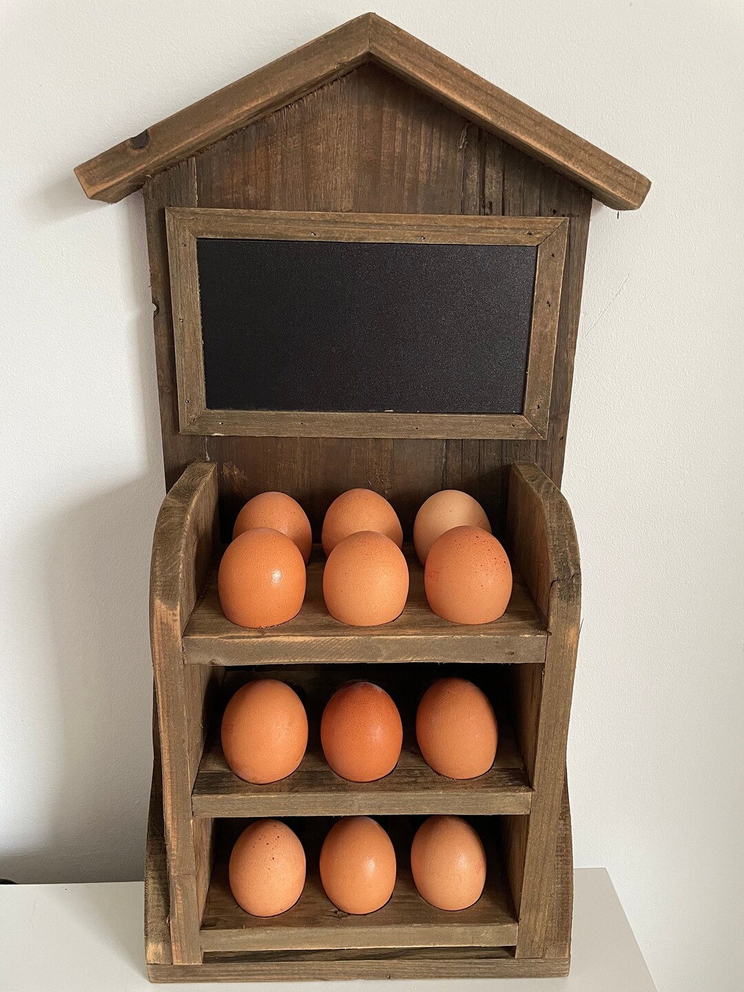 Large Wooden Rustic Farmhouse Wall Hanging 18 Egg Holder With ...