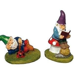 Miniature Set of 2 Delightful Lazy Gnomes One is Reading the Other is ...
