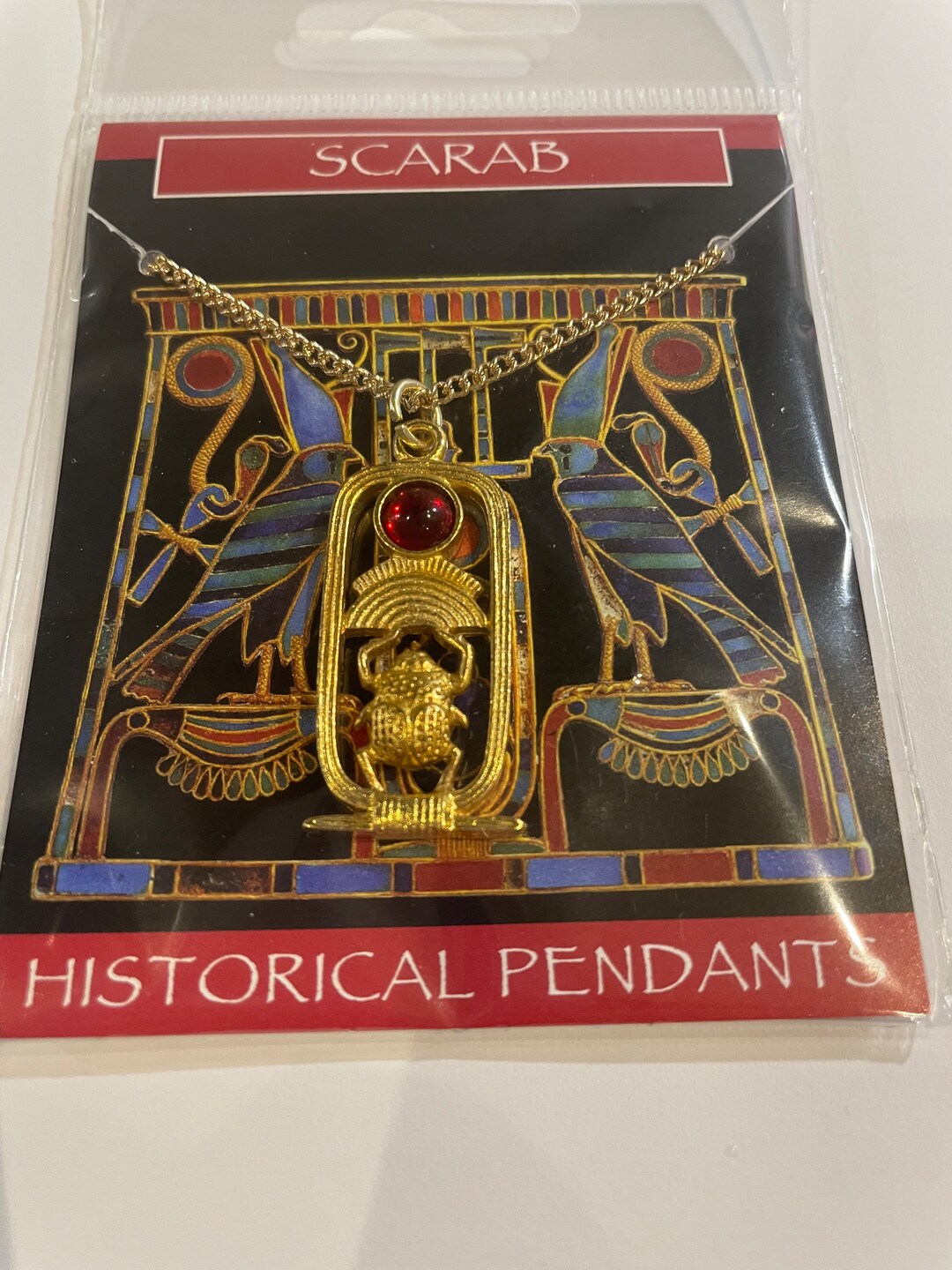 Egyptian Scarab Gold Plated With Faux Red Gem Pendant on A Chain - Etsy