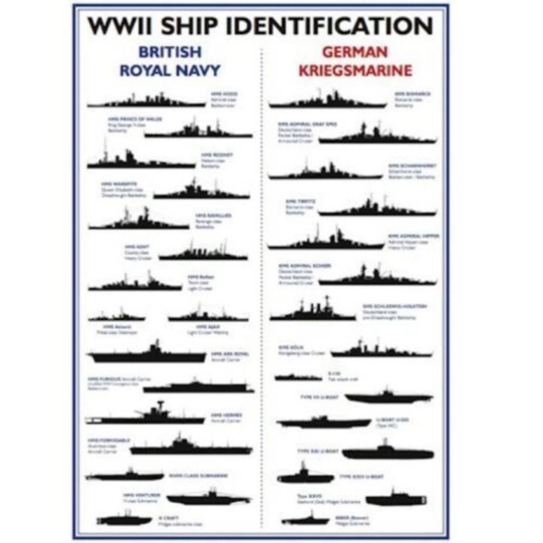 WWII Naval Ships Identification Poster Large A3 Size Reproduction ...
