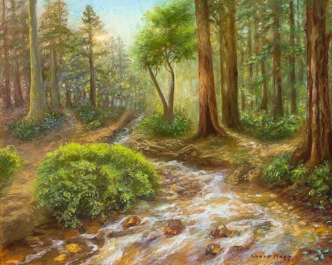 Fall Creek State Park Oil Painting: Forest Scene, Glistening Creek ...