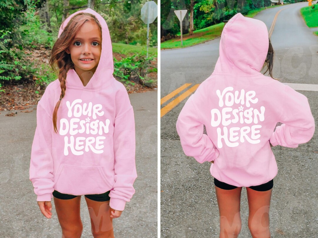 Bundle Front & Back Kids Light Pink 18500B Gildan Hoodie Sweatshirt ...