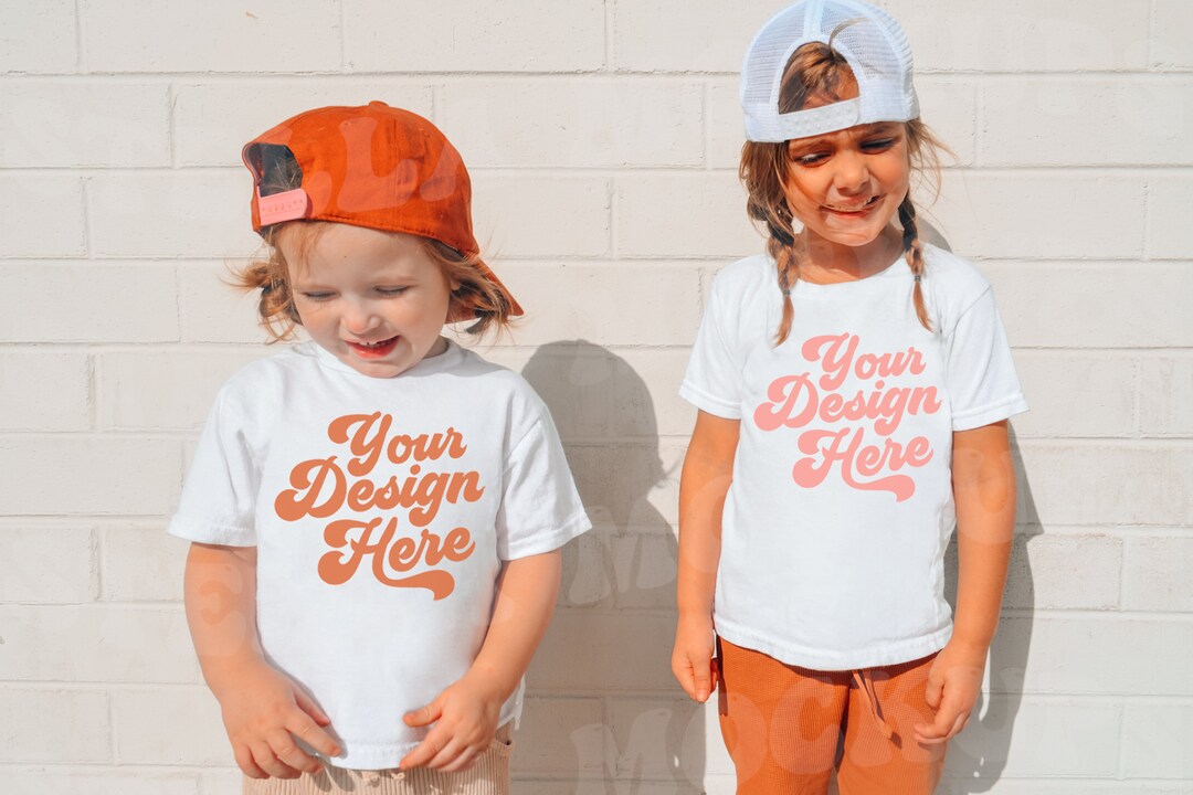 Sibling White T-shirt Mockup Models | Toddler Girl Sister Tshirt Mock ...