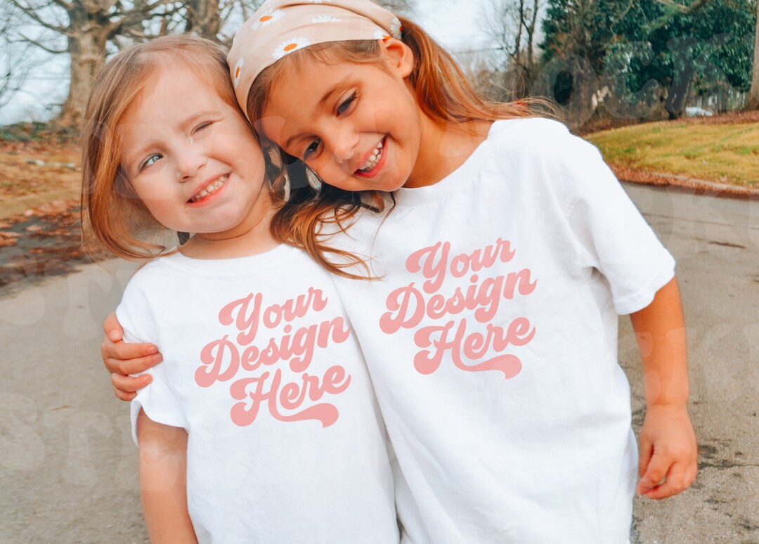Sibling White T-shirt Mockup Models | Toddler Girl Sister Tshirt Mock ...
